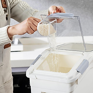 HANAMYA 15 Liter / 30 lbs Rice Storage Container with Measuring Cup, BPA free, For Rice | Grain | Pet Food | Flour, 1 count, White