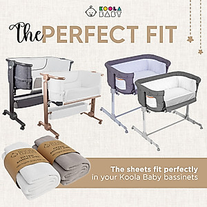 Bassinet Sheet for Bassinet Mattress - 100% Organic Jersey Knit Cotton - Snuggly Soft & Cozy Sheets Fitted for Oval Rectangle & KoolaBaby Bedside Sleeper - White & Grey 2 Pack