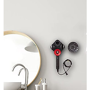 Wall Mount Holder for Dyson Hair Dryer,Magnetic Wall Bracket Frame for Dyson Supersonic Hair Blow Dryer,Accessories Organizer Storage Bracket Rack Fits Curler Diffuser,Nozzles and Power Cable(Black)