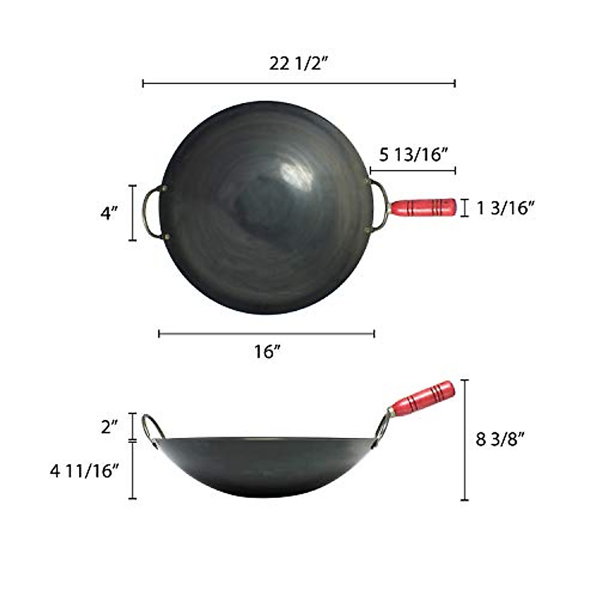 Thunder Group Iron Wok with Wood Handle, 16-Inch