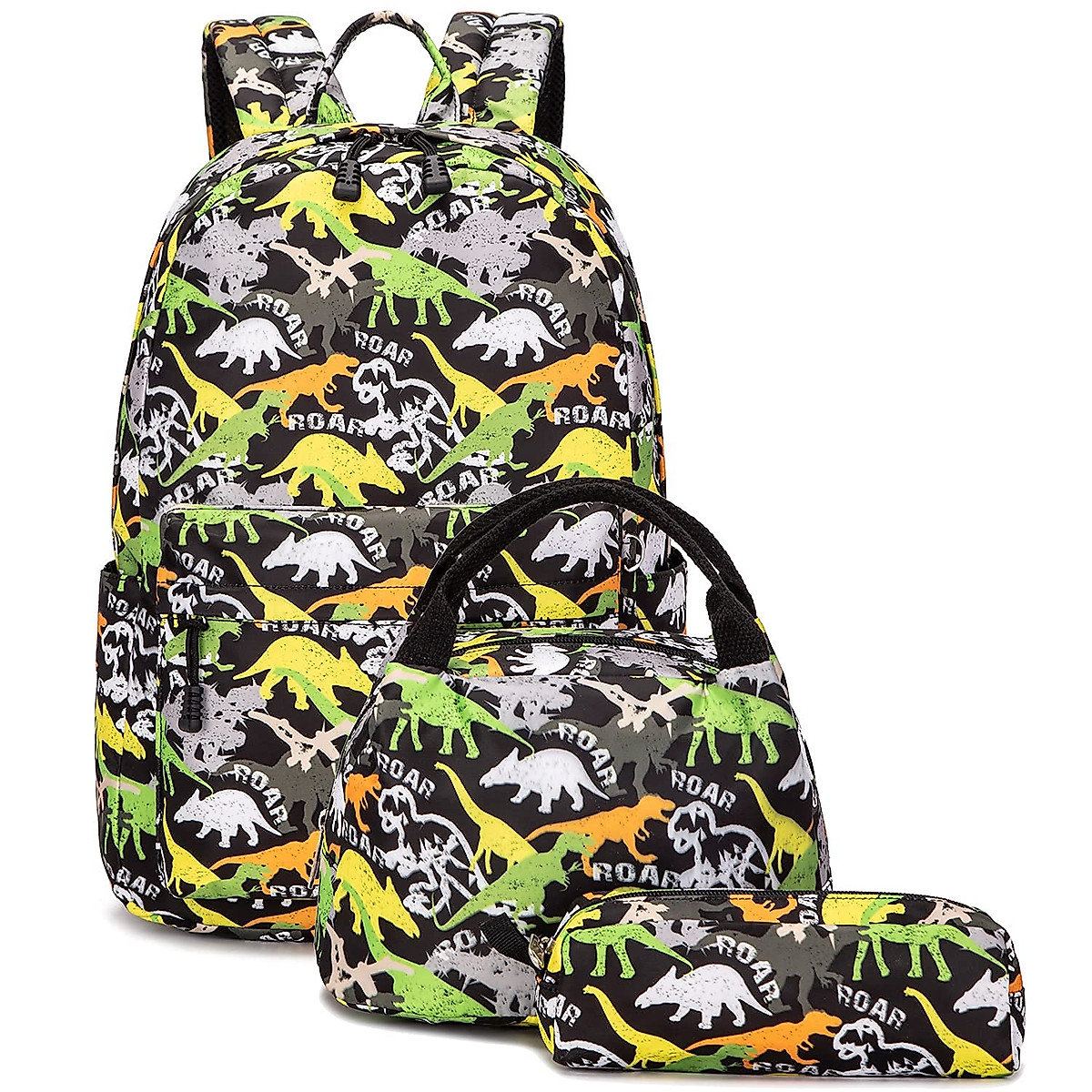 Ecodudo Cute Lightweight Dinosaur Backpacks Boys School Bags Kids Bookbags with Lunch Bag (Colorful Dinosaur Set)