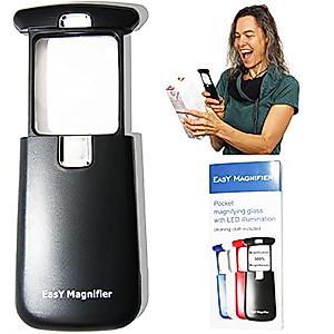 EasY Magnifier Small Pocket Magnifying Glass 3X with LED Light For Reading Fine Print; Mini Lighted Hand Held Acryl Lens; Read Lables In Stores; Magnify Glasses For Close Work;Helpful Gift For Seniors