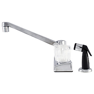 WMF-8238 - Non Metallic Kitc. Sink Faucet 360 Degree Swivel spout Acrylic Double Handle Washerless Cart. with Side Spray