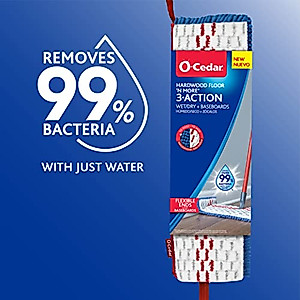 O-Cedar Hardwood Floor 'N More 3-Action Mop with 1 Extra Refill | Microfiber Mop with 3pc Handle | Use Wet or Dry, Red