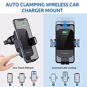 CHGeek Wireless Car Charger, 15W Fast Charging Auto Clamping Car Charger Phone Mount Phone Holder fit for iPhone 14 13 12 11 Pro Max Xs, Samsung Galaxy S23 Ultra S22 S21 S20, S10+ S9+ Note 9, etc