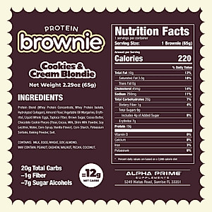 Prime Bites Protein Brownie from Alpha Prime Supplements | High Protein, Collagen Fortified Low Sugar Treat | Delicious Snack | 12 Bars per Box (Cookie Dough Bites)