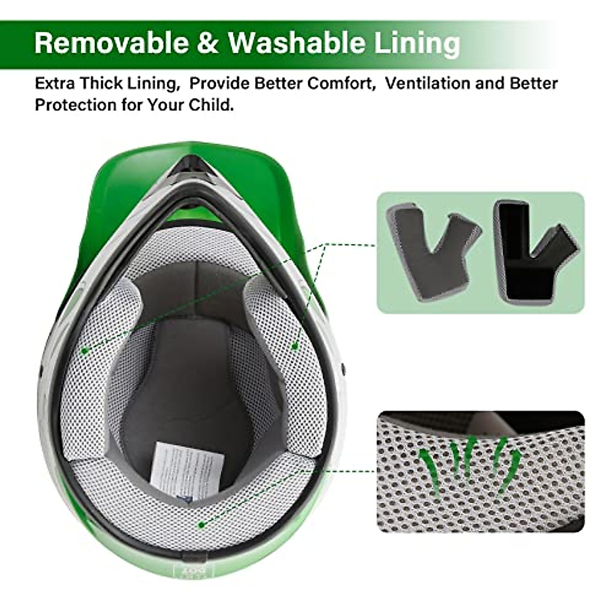 TCT-MOTORPARTS DOT Motorcycle Four Wheeler Riding Racing Helmet Youth Kids Motocross ATV Helmets Offroad Street Dirt Bike Go-Kart BMX MX Full Face Helmet Green Flame Medium Size