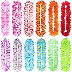 FUTUREPLUSX 12PCS Hawaiian Leis, Tropical Flower Leis Luau Party Decorations for Beach Pool Hawaiian Luaus Party Birthday Aloha
