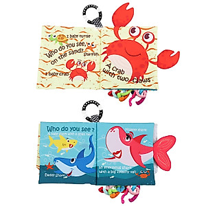 Fish Crinkle Books & Elephant Baby Rattle Toys for Newborn Babies Infants Toddlers 0-6, 6-12 and 12-18 Months, Books for 1-2 Year Old