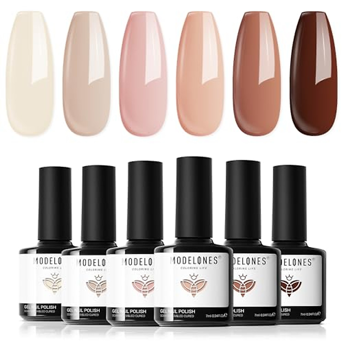 modelones Gel Nail Polish Set- 6 Colors Nude Gel Polish All Seasons Skin Tones Pink Neutral Brown Gel Polish Kit, Soak Off LED Gel Nail Kit Manicure DIY Home