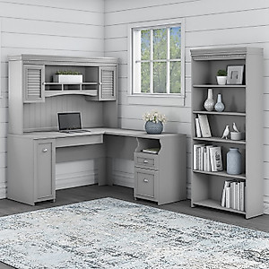Bush Business Furniture Fairview L Shaped Desk with Hutch and 5 Shelf Bookcase, 60W, Cape Cod Gray