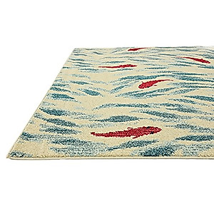 Unique Loom Positano Collection Coastal Modern Bright Colors Fish Beige Area Rug (5' x 8')
