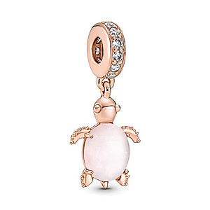 Ouroyea Murano Glass Rose Gold Pink Sea Turtle Dangle Charm 925 Sterling Silver Pendant,Jewelry Beads Gifts for Women Bracelet&Necklace