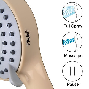 PIH High Pressure RV Handheld Shower Head Unit with Powerful Shower Spray w/Pause setting, Multi-functions, Bathroom Accessories w/ 59'' Hose, Bracket, Hose Clock