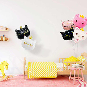 Crown Cat Foil Balloons Cat Balloons Pink White Cute Cat Balloons for Child Kitten Pet Theme Cartoon Baby Shower Wedding Kids Birthday Party Supplies (6pcs)