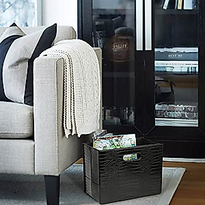 HofferRuffer Magazine Basket Holder, Foldable Magazine Rack, Document File Holder Organizer, File Folder, Newspaper Storage Bin Organizer for Home or Office, Home or Office (Black)