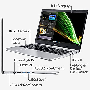 2022 Acer Aspire 5 Laptop | 15.6inch FHD IPS Display AMD 4-Core Ryzen 3 3350U Radeon Vega 6 Graphics 8GB RAM 256GB SSD WiFi AX RJ45 BT HDMI Backlit Fingerprint Windows 11 Pro, Silver, (A515-46-R3UB)