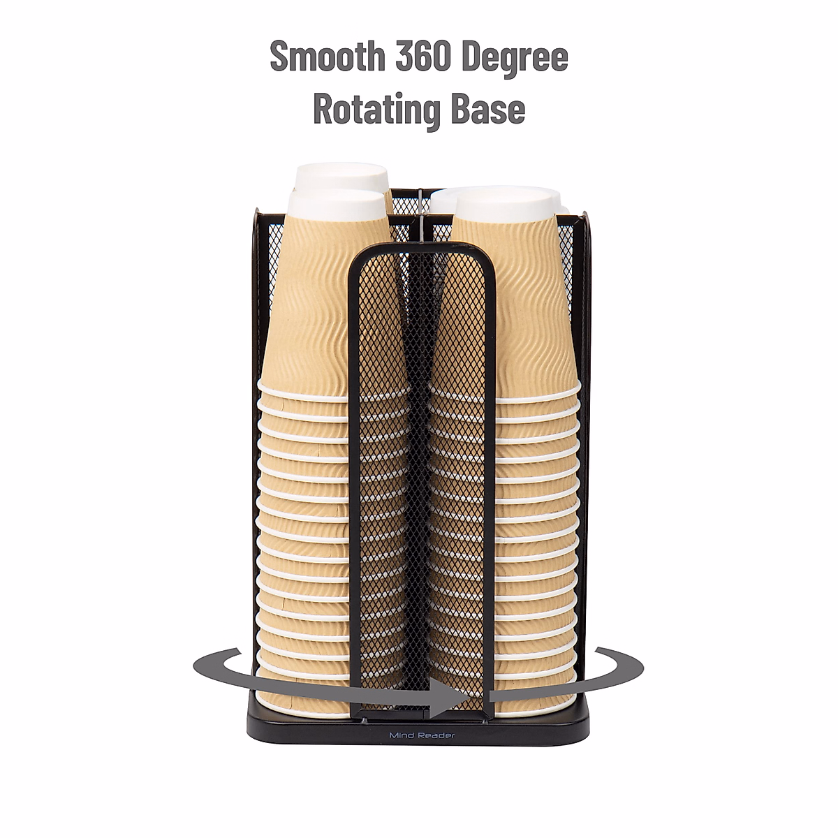 Mind Reader Carousel 4 Compartment Cup and Lid Organizer, Black Mesh