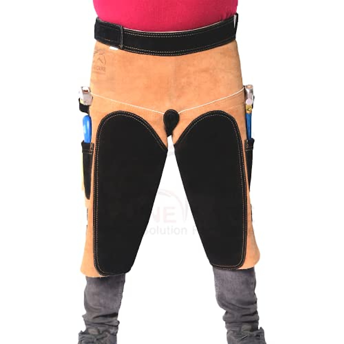 Equine Care Farrier Apron 2 Knife Pocket, 2 Nail Magnet & 2 Hammer Loop Horse Shoeing Leather Chaps 25 Inches- 63CM