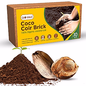 Gro-Med Organic Coconut Coir Brick Expands Upto 10 Quarts - Best for Gardening, Seed Starter, Potting Soil Mix - 1.4 lb Compressed Coir for Flowers, Herbs, Vegetables - OMRI Listed Low EC Balanced pH