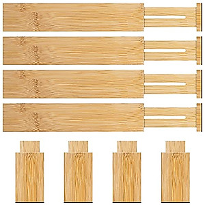 Bamboo Drawer Dividers Organizer with Inserts, Expandable from 12.5-21.7", Adjustable Drawer Organizer Separators for Utensils, Dresser, Bedroom, Bathroom, Closet, Clothing, Office (Beige)