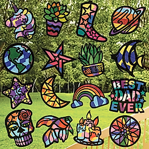 VHALE Suncatchers Craft 3 Sets (9 Cutouts) w Tissue Papers Stained Glass Effect Paper Sun Catcher Kit, Window Art, Classroom Crafts, Creative Art Projects, Kids Party Favors (Mother’s Day)