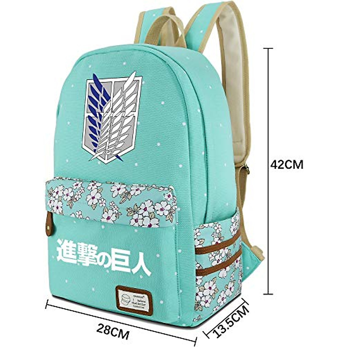 Soutrend AOT Wings Anime Canvas Backpack Polka Dots School Bag Printed Rucksack Daypacks Green Bookbag