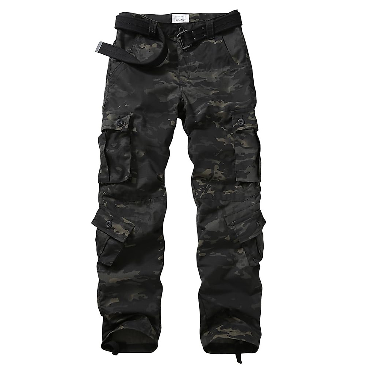 TRGPSG Men's Ripstop Wild Cargo Pants Multi-Pocket Military Army Camo Casual Work Combat Trousers 5335 Dark Camo 36