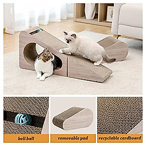 PAWZ Road Cat Scratching Post, 2 in 1 Large 28.3" Corrugated Cat Scratcher Three Sided Use Scratching Pad with Balls for Indoor Cats and Kittens