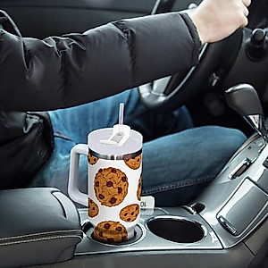 ARGTILDN 40 oz Tumbler Chocolate Chip Cookies Insulated Travel Mug with Handle and Straw Lid Stainless Steel Vacuum Coffee Cup Tea Beverage Container Water Bottles for Car Sports office