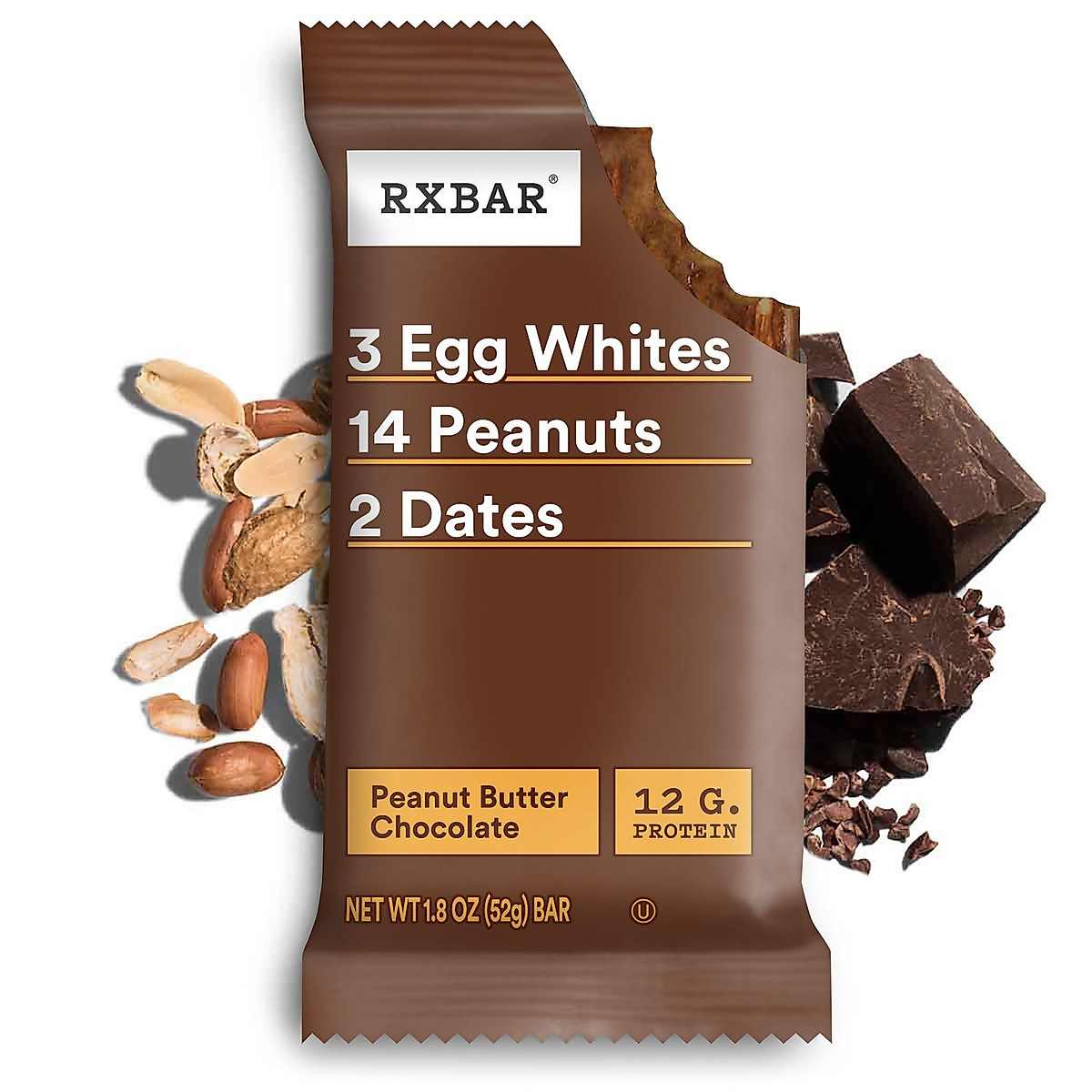 RXBAR Protein Bars, 12g Protein, Gluten Free Snacks, Peanut Butter Chocolate (6 Boxes, 30 Bars)