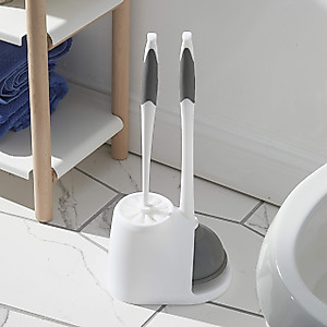 Clorox Toilet Plunger and Bowl Brush Combo Set with Caddy, White/Gray