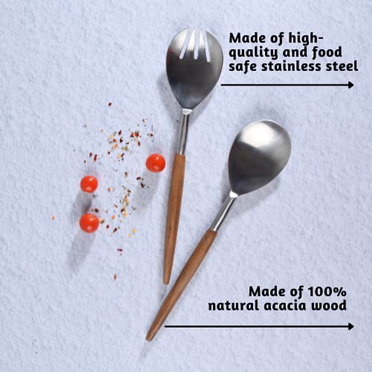 Folkulture Salad Bowl or Salad Bowl With Servers, Salad Bowls or Wooden Bowls for Food in 3 Colors, 12" D x 5" H, Acacia Wood, Wooden Salad Bowl Set, Round Mixing Bowl, Natural Finish