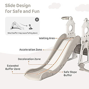 DUKE BABY 4-in-1 Kids Slide and Swing Set - Perfect for Toddlers 1-5 Years - Extra-Large Indoor and Outdoor Playground - Includes Slide, Swing, Basketball Hoop, and Climber – Grey and White