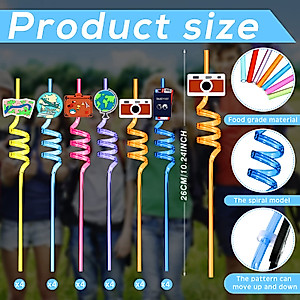24 Pcs Travel Themed Party Favors Supplies Plastic Drinking Straws, Adventure Awaits Bon Voyage Birthday Party Supplies, Colorful Reusable Straws for Festivals Birthday Summer Beach Party Carnivals