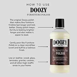 Doozy 16 oz Furniture & Cabinet Polish for All Wood & Metal, Leather & Glass - Oak, Teak, Dark & Light Wood - Best to Clean, Restore, Protect, Shine & Conceal Fine Surface Scratches