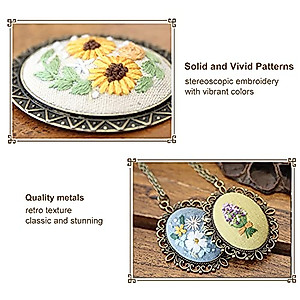 ZOCONE 4 Packs Embroidery Necklace Kit, Embroidery Pendant Kit Mini Cross Stitch Kit with Hoop, Necklace, Pendant, Stamped Pattern Cloth, Instructions, etc, Embroidery Kit for Adults