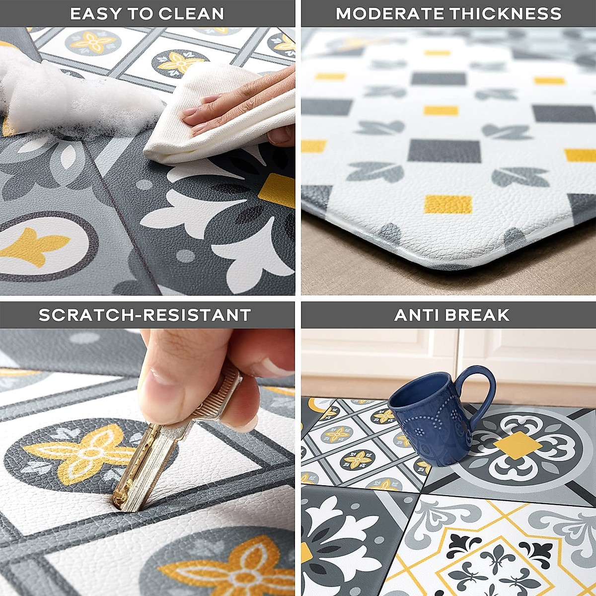 Ashler Kitchen Mats Anti-Fatigue Kitchen Rugs, Non-Slip Waterproof Kitchen Floor Mats, 2PCS Ergonomic Comfort Foam Standing Rug for Kitchen, Office, Floor, Laundry, Sink, 17x47 in & 17x29 in, Blue