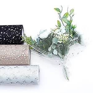 BENECREAT 2 Rolls Glitter Sequin Tulle Netting Fabric Tulle 6" by 25 Yard for Wedding Party Decoration, Tutu Skirts Sewing Crafting - Black