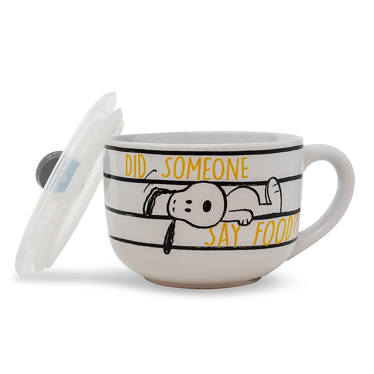 Silver Buffalo Peanuts Snoopy and Woodstock Ceramic Soup Mug with Vented Plastic Lid, 24 Ounces, 1 Count (Pack of 1)