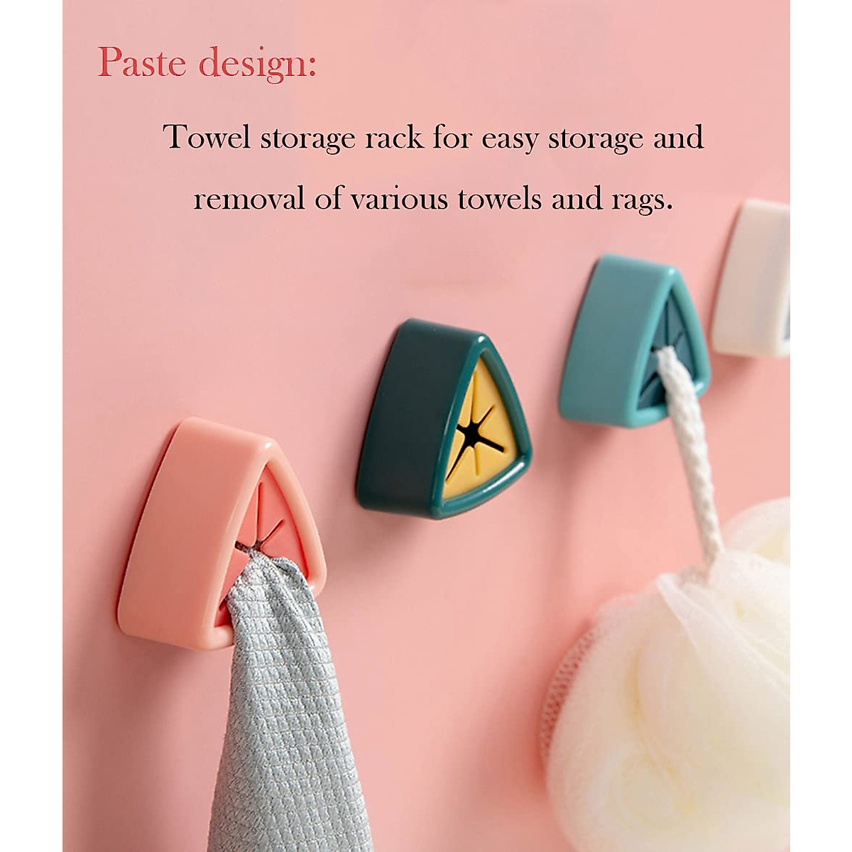 AKOAK Towel Hook, Self Adhesive Wall Hand Towel Rack, Triangular Plastic Rag Storage Rack, Can be Used in Bathrooms, Kitchens and Homes, Cabinets - Pack of 4