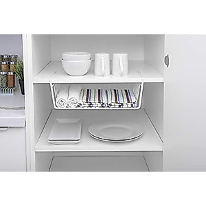 Smart Design Undershelf Storage Basket - Medium - Snug Fit Arms - Steel Metal Wire - Rust Resistant Finish - Cabinet, Pantry, Shelf Organization - Kitchen (16 x 5.5 Inch) [White]