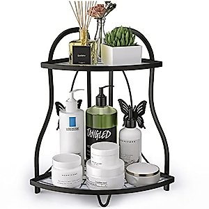 Tamomic 2 Tier Corner Bathroom Sink Organizer Countertop Shelves,Vanity Organizer Trays Shelf Storage with Decor Butterfly,Black