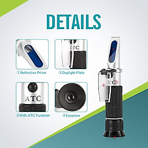 LACHOI ATC Beer Brix Alcohol Refractometer for Beer Brewing Homebrew Dual Scale Specific Gravity 1.000-1.130 & Brix 0-32% for Beer Brewing Tester