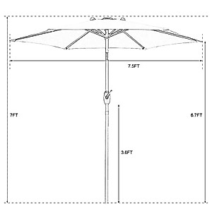 Aok Garden 7.5 FT Solar Patio Umbrella with 18 LED Lights Outdoor Table Market Umbrella with Push Button Tilt and Crank 6 Sturdy Aluminum Ribs for Deck, Lawn, Pool& Backyard, Navy Blue