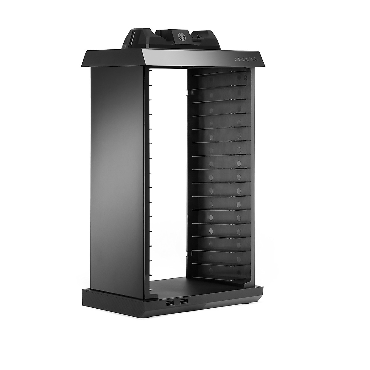 Snakebyte XBOX One Charge Tower Pro - Twin Docking Station with Games Tower for 15 Games, Charger and Battery Packs for 2 Controllers and 2 USB Ports / Gamepad for XBOX One USB Charging Station