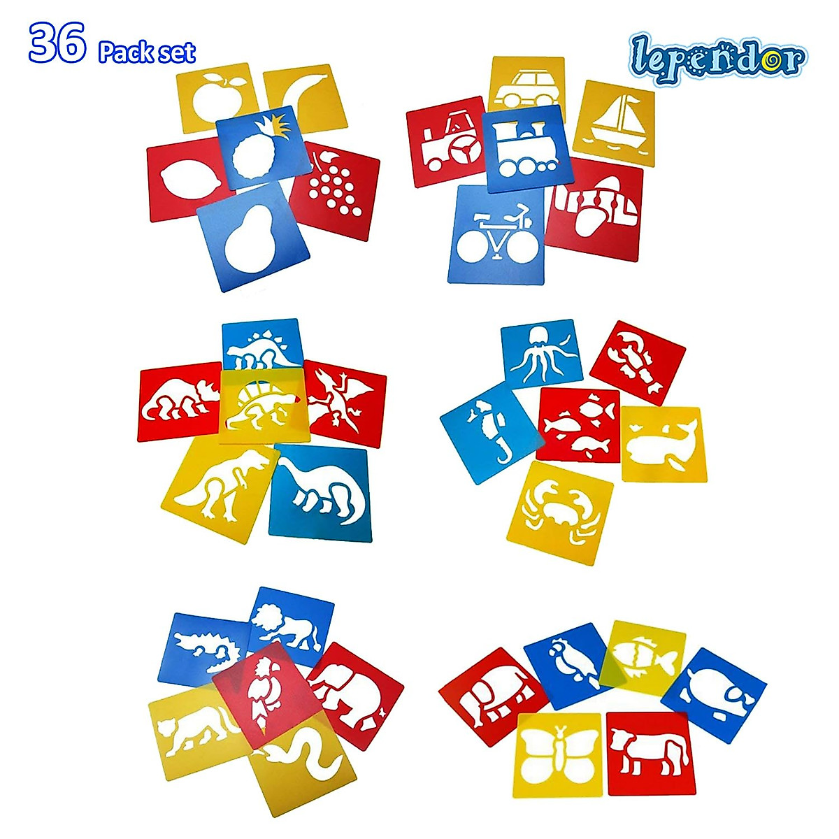 Lependor 36 Pieces Plastic Drawing Painting Stencil Templates for Kids Crafts - Washable Template for School Projects - Random Colors