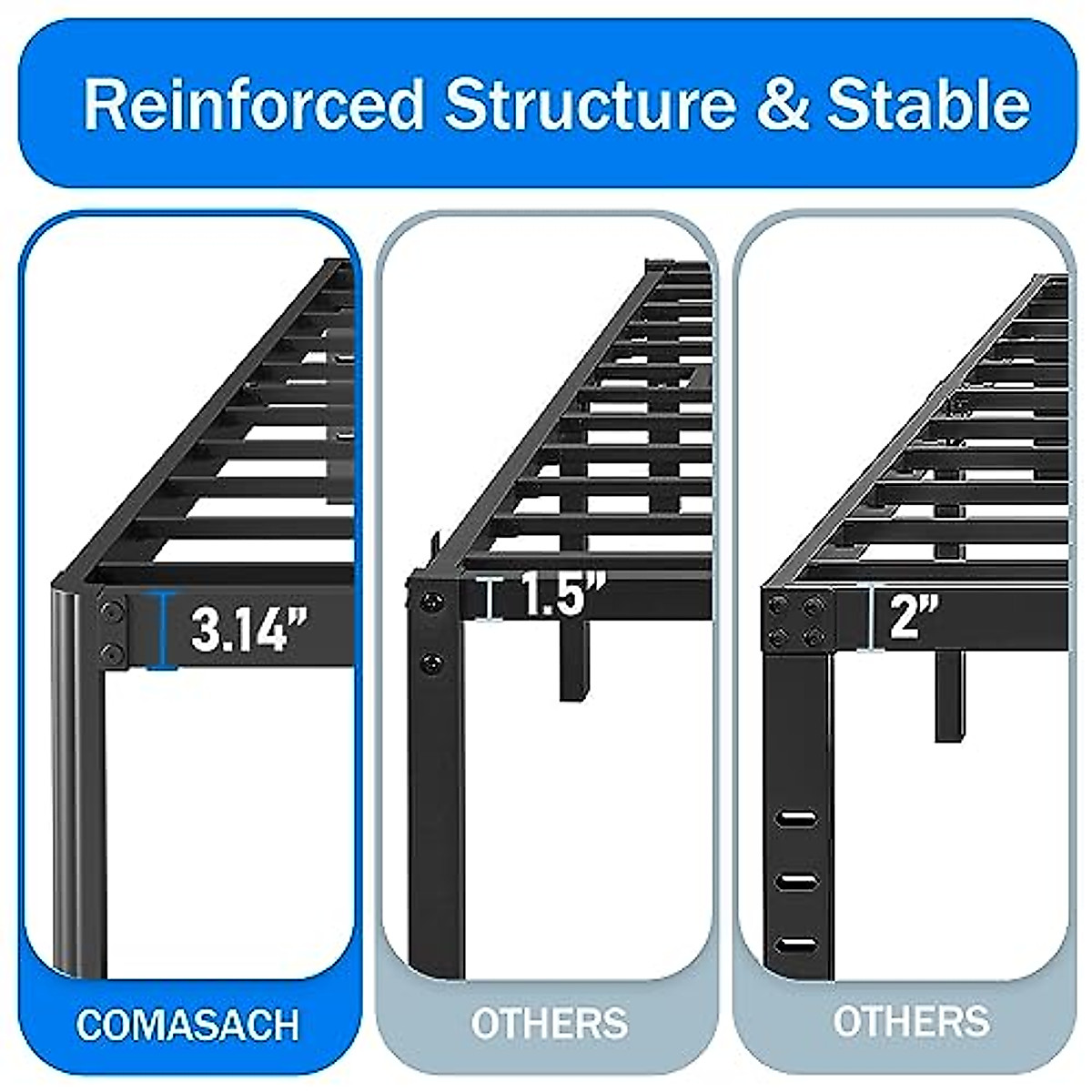 COMASACH California-King Bed-Frame with Round Corner and Cylinder Shaped Leg, 3500 lbs Non Slip Metal Platform Bed Frames No Box Spring Needed, 14 inch Noise Free Mattress-Foundation, Black