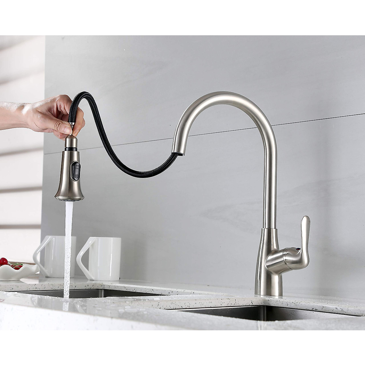 Derengge Stainless Steel Kitchen Faucet Single Handle Pull-Down Kitchen Sink Faucet,Faucet for Farmhouse, Camper, Laundry, Rv, Bar,KF-058-SS