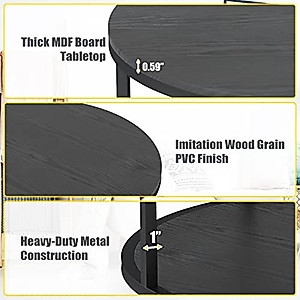 WiberWi Round Coffee Table Black Coffee Tables for Living Room 35.8" Rustic Industrial Design Circle Table Furniture Sturdy Metal Frame Legs Cocktail Table with Storage Open Shelf, Easy Assembly